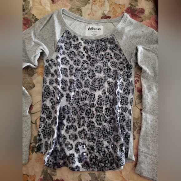 Express | Tops | Express Gray Sequin Leopard Print Top | Poshmark